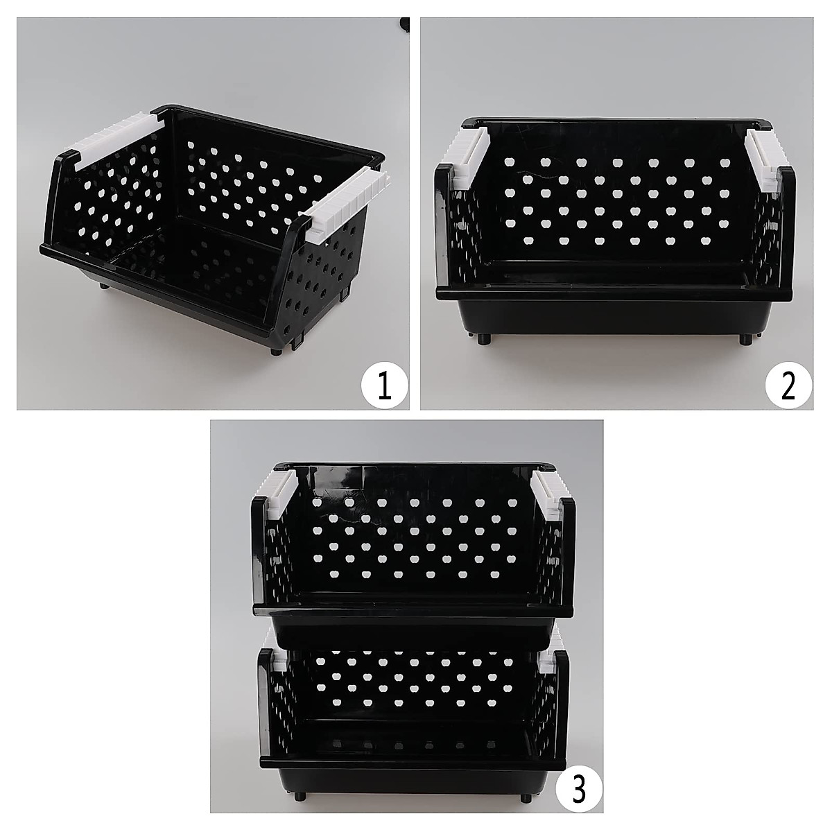 Ewingger 4-Pack Plastic Stacking Storage Basket, Stackable Organizer Baskets Bin, Black