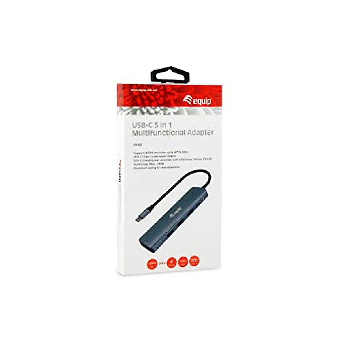 Equip 133487 USB-C 5-in-1 Multifunction Adapter HDMI USB 3.2 Gen1 100W USB PD