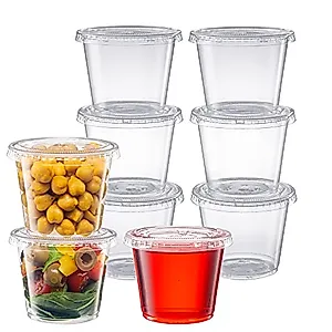 Pantry Value [200 Sets - 5.5 oz.] Cups with Lids, Small Plastic Condiment Containers for Sauce, Salad Dressings, Ramekins, & Portion Control