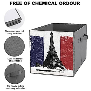 Eiffeltower France Flag Collapsible Storage Bins Basics Folding Fabric Storage Cubes Organizer Boxes with Handles