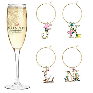 P463 Tiny Initial Letter J K L M Wine Charms Glass Marker for Party with Velvet Bag- Set of 4