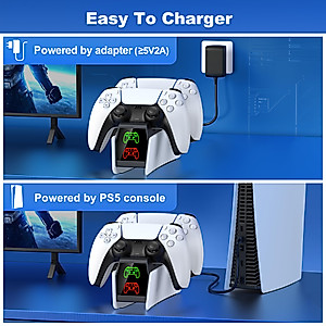 PS5 Controller Charging Station, PS5 Charging Dock Compatible with PlayStation 5 Faceplates Edge & Dual Controller, PS 5 Accessories Charging Dock Stand with LED Indicators & Charging Cable