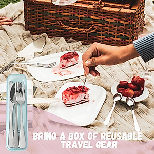 4 Sets Portable Utensils Set with Case Stainless Steel Flatware with Case Travel Reusable Silverware set with Case Camping Fork Spoon Knife Set