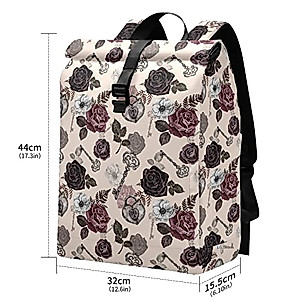 MNSRUU Roll Top Travel Backpack Rose Gothic Laptop Backpacks for Women Men School Book Bag for College Students, Carry On Casual Daypack Backpacks