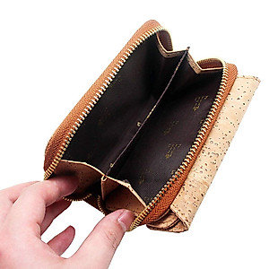 LINALUCCA Cork Wallet – Bifold Women’s Mini Purse – Zippered Coin Purse and 6 Card Holders - Luxurious Design – Eco-Friendly Vegan Leather – Lightweight and Durable – Super Chic Design