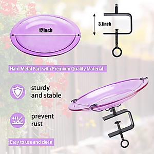 MUMTOP Deck Mounted Bird Bath, Glass Bird Baths Bowl Spa with Adjustable Sturdy Steel Clamp for Outdoor Garden Patio Lawn Yard Deck Railing Decoration, Purple
