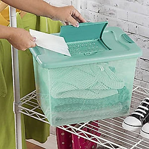 Sterilite 25 Quart Multipurpose Fresh Scent Stackable Accessory Storage Box Container for Home Closet Organization, Aqua (12 Pack)