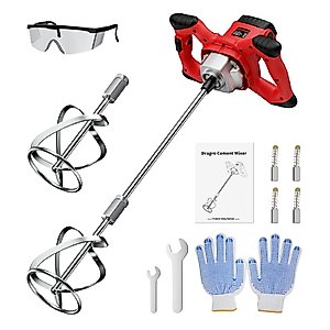 Dragro Electric Cement Mixer, 2100W Handheld Concrete Mixer with 6 Speed，Portable Mortar Mixer for Mixing Mud, Mortar, Plaster,Cement, Paint, Fodder，2 Pieces Mixing Heads