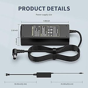 19V AC DC Adapter Charger for LG Electronics 19" 20" 22" 23" 24" 27" 32" Monitor 24LJ4540 24M47H-P 24MP55HQ; DA-48F19 DA-65G19 ADS-40FSG-19 DA-65F19 PS236V IPS236-PN E2750VR-SN Power Supply Cord