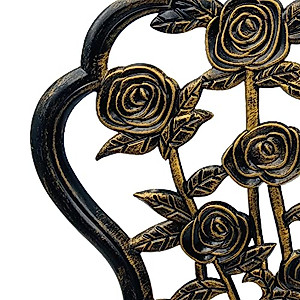 KAI LI 4-Piece Balcony Tables and Chairs, 1 Table, 2 Round Chairs and 1 Bench, Metal cast Aluminum, Bistro Suit, Garden Bench, Rose Pattern (Bronzed)