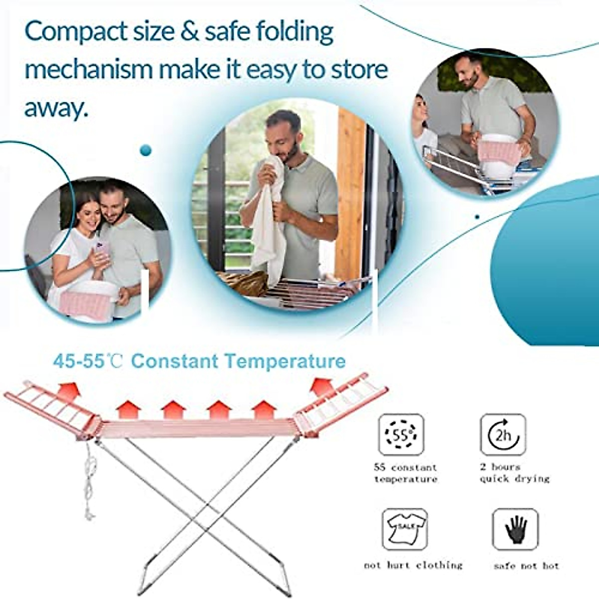 20 Bars Winged Electric Heated Clothes Airer - Energy-Efficient Indoor Horse Rack - Indoor Laundry Clothes Drying Rack - for Indoor Outdoor Home Laundry Room Apartment, Foldable