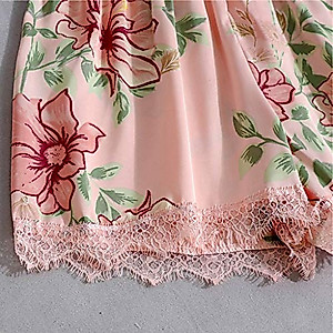 Youmymine Women's Print Nightgown Satin Silk Pajamas Lace Bathrobe Robes Underwear Sleepwear (M, Pink)