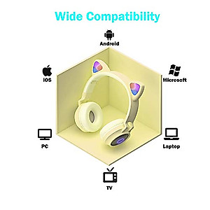 Viwind Kids Bluetooth Headphones,Wireless Over-Ear Headphones with Microphone,Cat Ear Headset with SD/TF Slot,Stereo Sound,Wireless & Wired Mode for Girls,Boys, Children,Teens, Student-Yellow