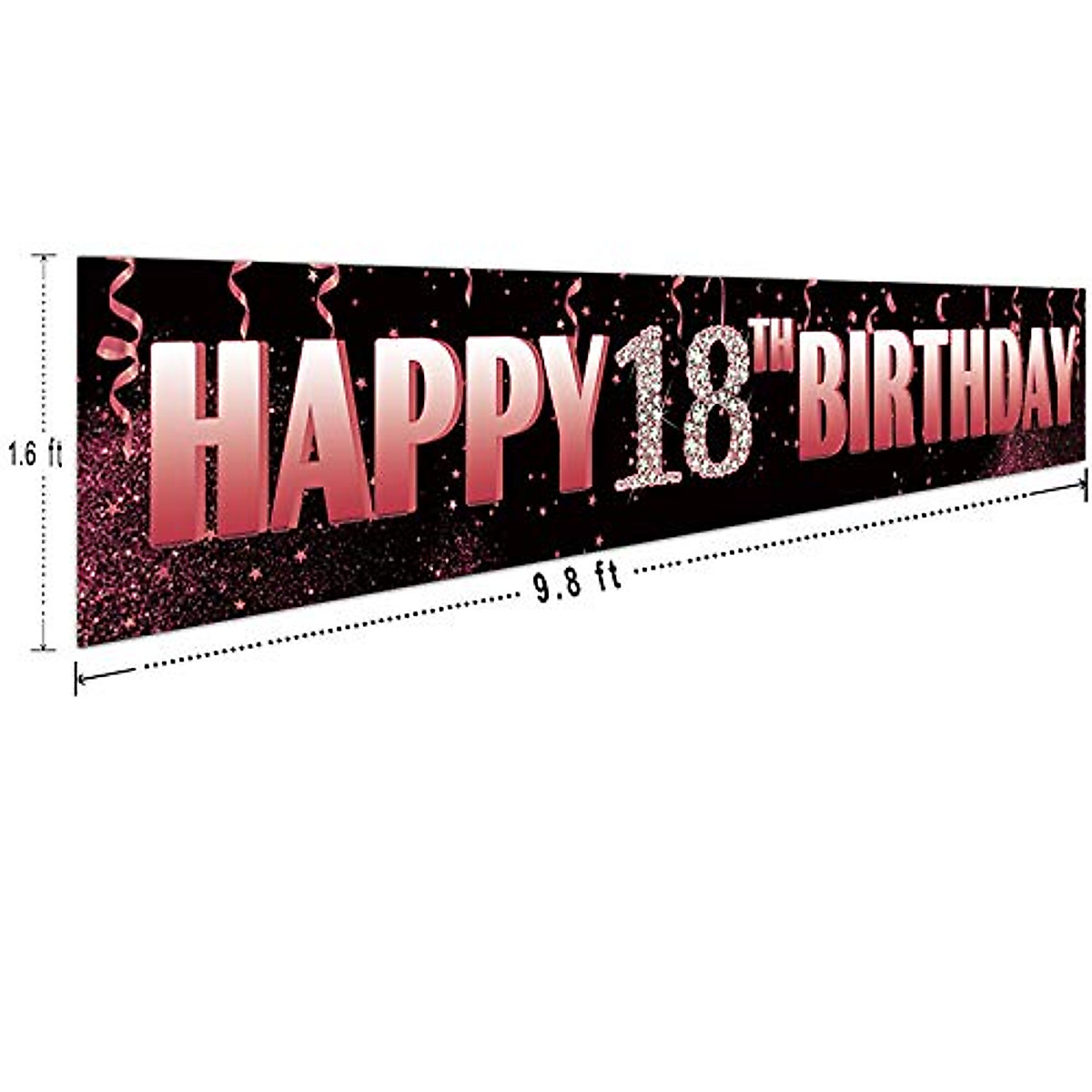 Large Happy 18th Birthday Yard Sign Banner, 18 Years Old Birthday Sign, 18th Birthday Party Supplies Decorations, 18th Birthday Black Pink Rose Gold Decorations (9.8 x 1.6 ft)
