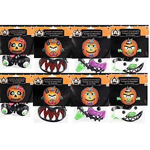 Halloween Plastic Push in Pumpkin Decorating Kits No Carving Kits 2 Sets 8 Packs Halloween Pumpkin Faces Push in