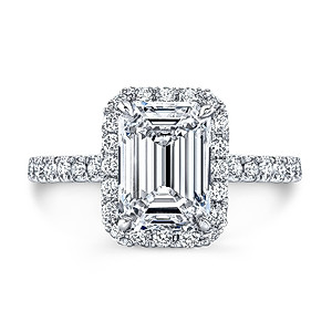 Emerald Cut Halo Engagement Rings for Women White Gold, 1CT Center Moissanite Engagement Ring Platinum Plated Silver 10K 14K 18K Gold Wedding Anniversary Rings for Her with Text Engraving(Platinum Plated Silver)