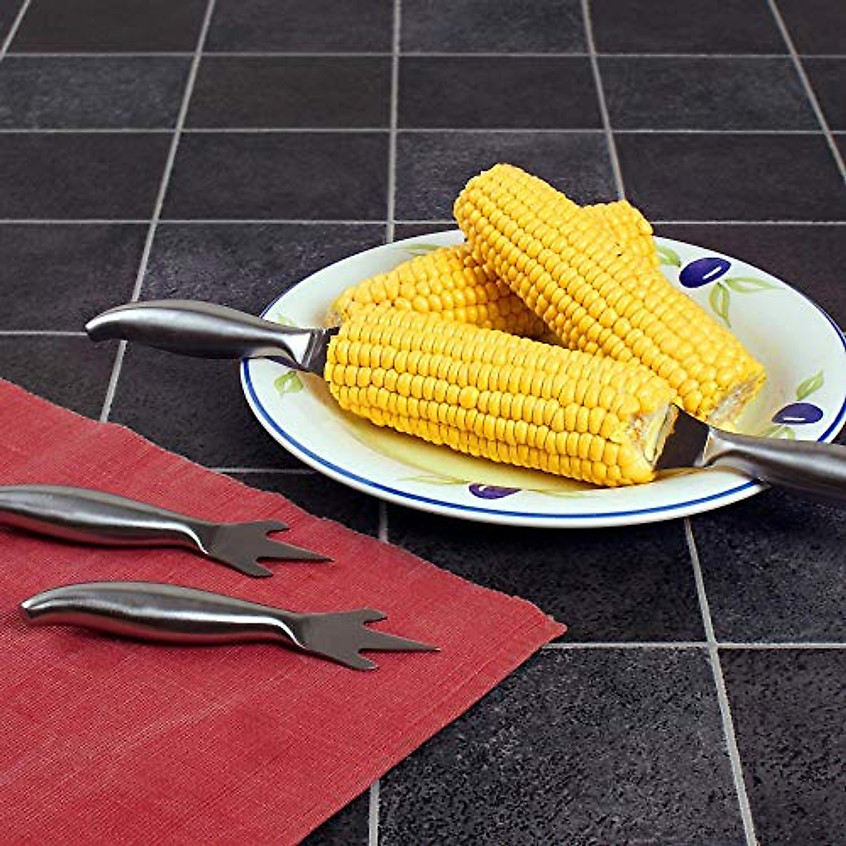 Corn on the Cob Skewers - Set of 2 - Stainless Steel Corn on the Cob Holders Set, Sweetcorn Holders with a Secure Triple-Pronged Corn Holder & Study Ergonomic Handle - by Jean Patrique