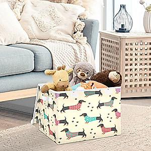 Kigai Cute Dogs Storage Basket with Lid,Collapsible Storage Box Fabric Storage Bin for Closet,Office,Bedroom,Nursery