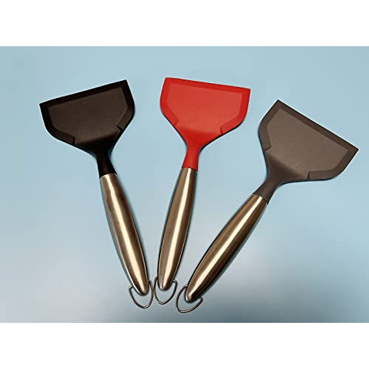 halteoly Silicone Spatula with Stainless steel Handle, Fish Spatula for Cooking Pancake Solid Turner, Nonstick Heat-Resistant Wide Flat Tamagoyaki Spatulas for Egg Tamales Pizza (Black)