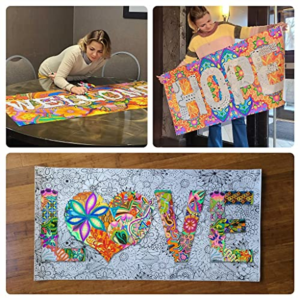 SJPRINTER Inspirational Wall Art, Motivational Giant Coloring Poster Mandala for Kids Adults - Great for Girls, Boys, Arts Crafts, Care Facilities, Schools, Family Time Groups (24" x 48", Love)