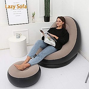 Inflatable Lounge Chair for Adults, Folding Portable Lazy Sofa with Foot Stool Lazy Flocking Recliner Chair Air Couch Sofa for Indoor Livingroom Gaming Bedroom Office Balcony, Outdoor Travel Camping