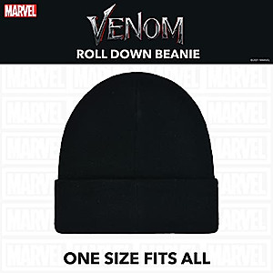 Marvel Venom Intarsia Roll Down Cuff Beanie Hat, Black, One Size