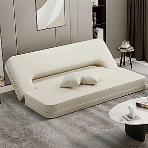 JAHH 79" Beige Folding Sofa Bed Leath-Aire Upholstered Full Sleeper