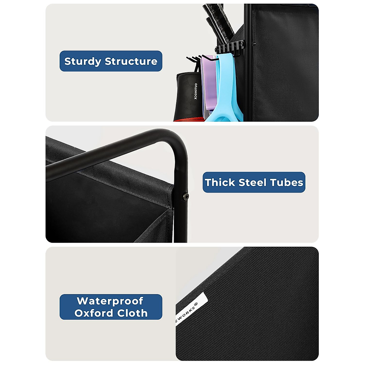 StorageWorks 110L Garden Tool Organizer, Multipurpose Garden Organizer for Yard Tool, Rolling Sports Equipment Organizer, Mop and Broom Rack, Garage Storage with Wheels, Black, 1 pack