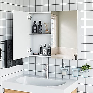 SOMY Bathroom Mirror Cabinet, Frameless Wall Mounted Medicine Cabinet with Double Mirror Doors and Adjustable Shelves, Recess or Surface Mount Bathroom Hanging Cabinet