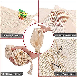 Romozi Reusable Produce Bags, Washable and Reusable Grocery Bags for Veggies, Fruits, Bulk Food,Toys, Cotton Mesh Produce Bags with Drawstring (Set of 6 PCS) (Light Yellow, 6)