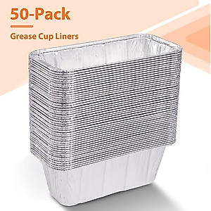 Whaleme 50-Pack Blackstone Griddle Accessories Grease Cup Liners, Aluminum Foil Drip Pan Grease Catcher Cup Liner for Blackstone 17, 22, 28, 36 Inch Griddle, Disposable Grill Grease Tray