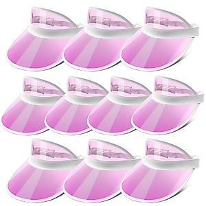 Ultrafun Unisex Candy Color Sun Visors Hats Plastic Clear UV Protection Cap for Sports Outdoor Activities (Pink-10pcs)
