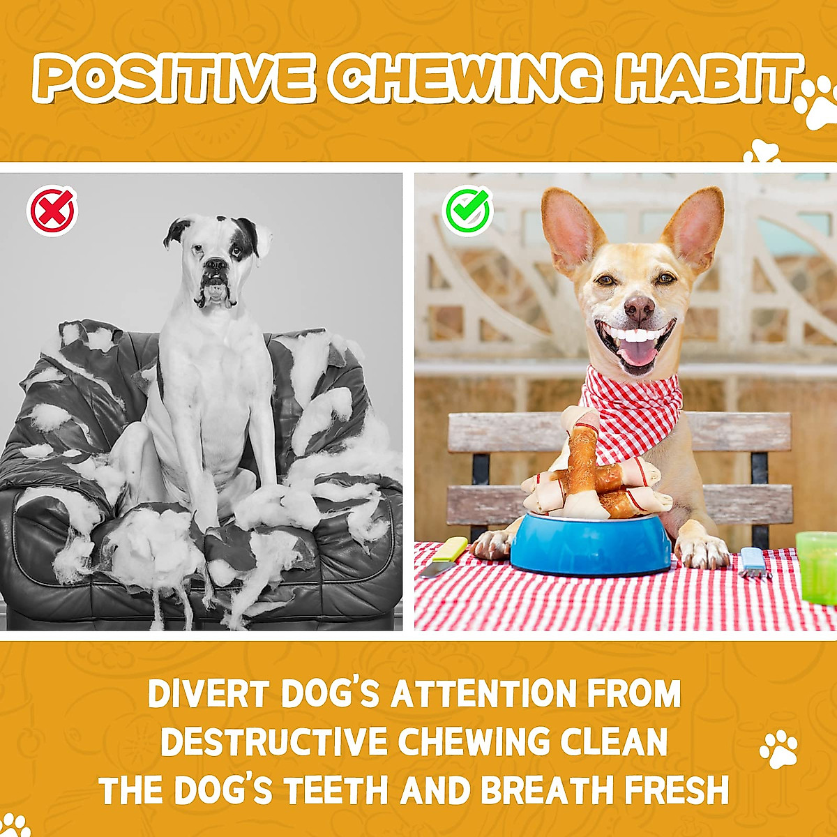 PAWUP Dog Treat Rawhide Bones with Chicken (6.5 ", 4 pcs), Dog Chews Beefhide Treats w/Taurine, 10.5 oz