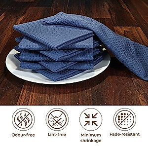 Urban Villa Cotton Dish Cloth Set of 8, Waffle Kitchen Cloth Highly Absorbent Super Soft 12x12 Inch Dish Cloths for Kitchen Cleaning & Drying Dishes Mitered Corner Dish Towels - Blue Solid