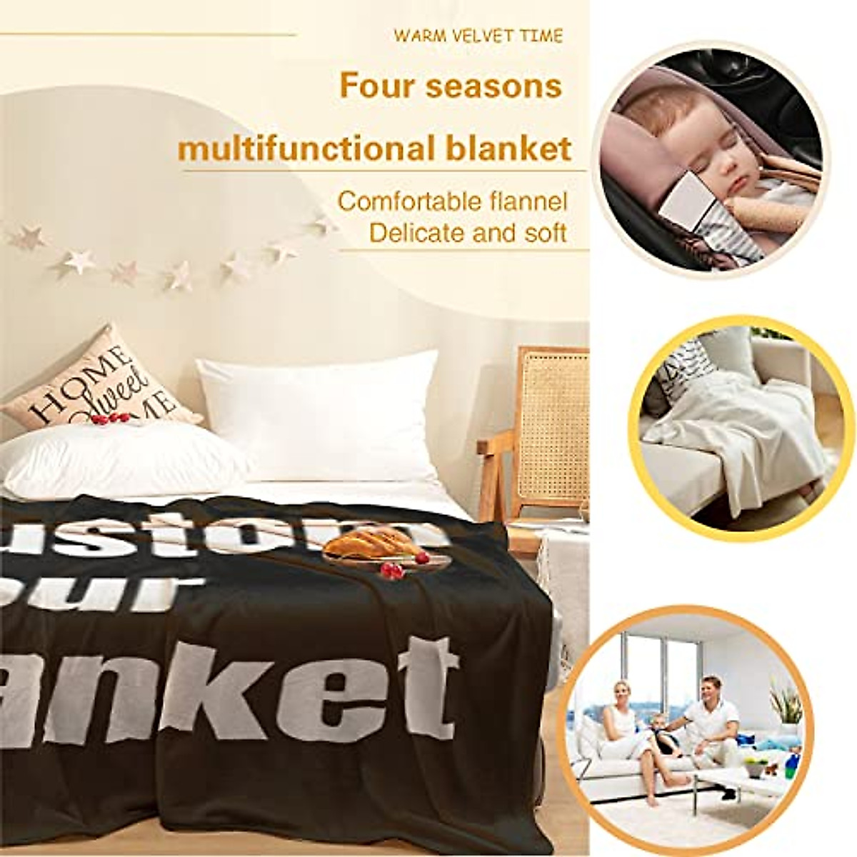 Zhenlei Custom Blanket with Photos Customized Flannel Throw Blankets for Couch Sofa Bedroom Living Room Personalized Gift 50"x60"