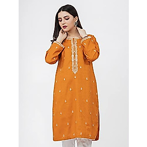 edenrobe Women's Pakistani Indian Kurti Pret - Stitched Ladies Kurta/Tunic Top 217351 Dark Mustard