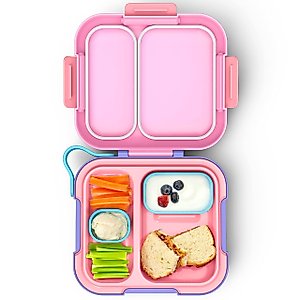 ZOKU - Bento Box with Ice Pack, Lunch Box for Kids, Easy to Carry and Clean, Freezer Pack Keeps Food Fresh, Fits Any Snack or Meal, Leakproof (Neat Bento) (Pink)