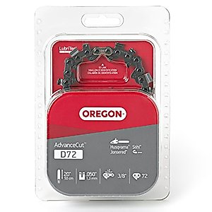 Oregon D72 Full Chisel Chainsaw Chain, 20-Inch, 3/8" Pitch, .050" Gauge, 72 Drive Links, low-kickback chain,Gray