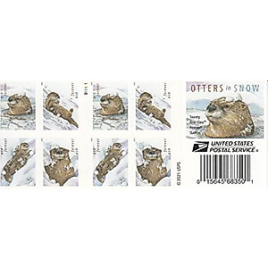 USPS 2021 Otters in Snow Forever First Class Postage Stamps Playful Theme, Winter, Holiday, Invitations, Animal Lover, (1 Booklet of 20 Stamps)