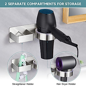 Hair Dryer Holder, Hair Tool Organizer, Stainless Steel Blow Dryer Holder Wall Mounted, Adhesive Hair Straightener Holder, Bathroom Bedroom Hair Care Styling for Flat Iron,Curling Iron,Hairdryer