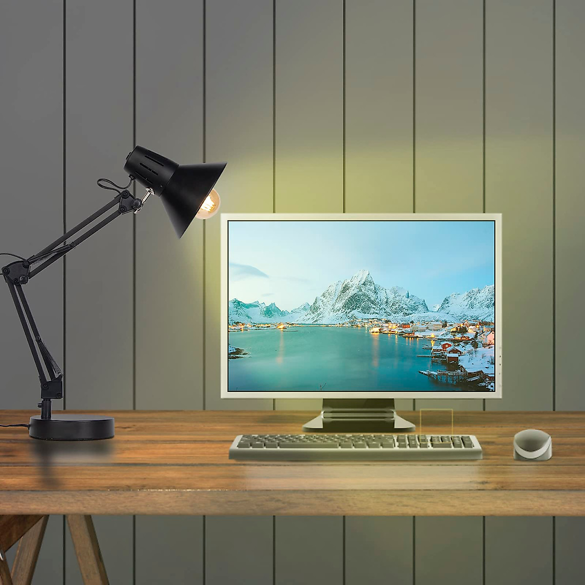 FIRVRE Metal Desk Lamp Black Adjustable Flexible Goose Neck Swing Arm Table Lamp with USB Charging Port Portable Eye-Caring Reading Lamp for Home Office Work Study Reading E26 Base Multi-Joint