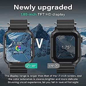 Kimnix Smart Watches for Men Women, 1.85" Bluetooth Call Rugged Smartwatch Compatible with Android iPhones,Waterproof Outdoor Sport Fitness Tracker,Heart Rate Blood Pressure Sleep Monitor (Black)