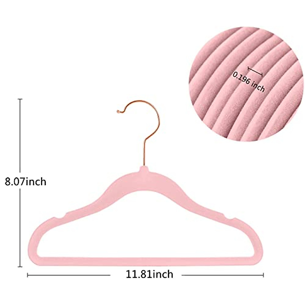 TIMMY Baby Velvet Hangers Non-Slip Baby Clothes Hangers, 11.8” Inch 50 Pack Space Saving Childrens Hangers -360° Swivel Rose Gold Hook, Strong & Durable Infant/Toddler Pink Hangers