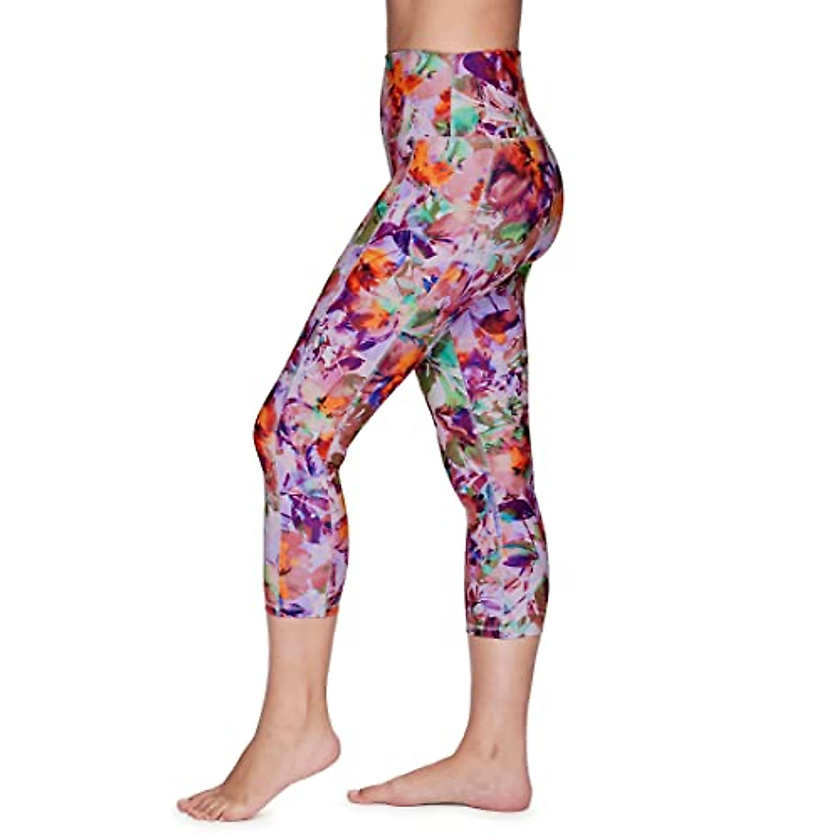 RBX Capri Legging for Women Running Capri with Pockets Printed Cropped Workout Legging High Waist Floral Yoga Tights Squat Proof Floral Legging Ultra Hold Buttery Soft Capris Tropical Dream M