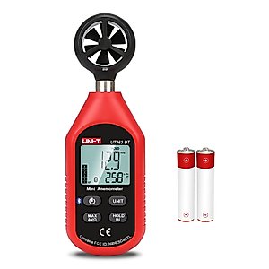 UNI-T Digital Anemometer UT363BT Handheld Wind Speed Meter Wind Chill Air Temperature Gauge -14° ~122°F /-10°C~50°C for HVAC Shooting Drone with LCD Backlit Max/Avg Data Hold