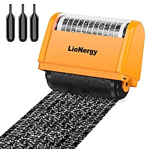 Identity Protection Roller Stamp LioNergy Extra Large Roller Identity Theft Prevention Security Stamp with 3 Refills, 10PCS Personalise Vinyl Waterproof Stickers –Orange Yellow