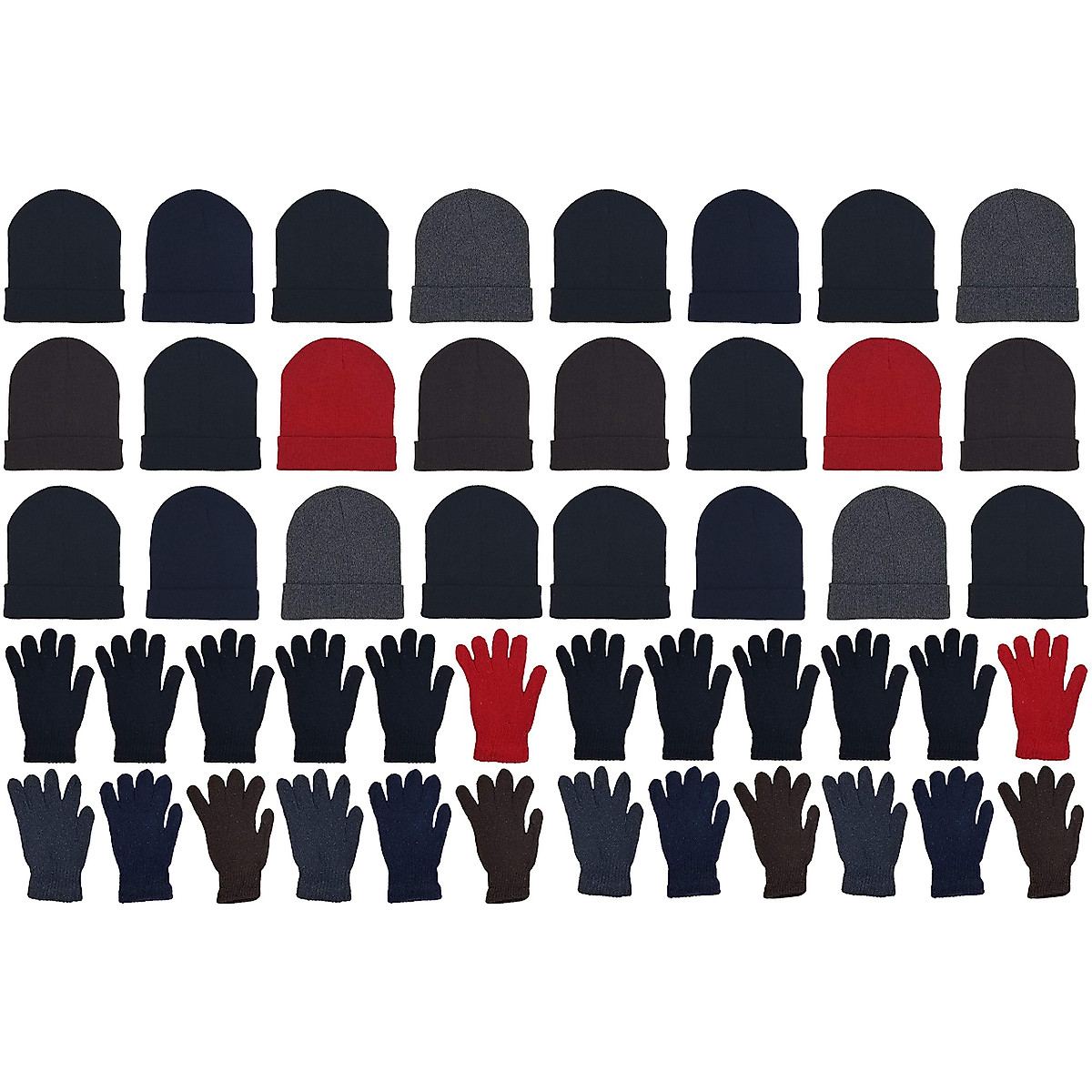 48x Winter Beanies & Gloves Combo Pack, Bulk Pack for Men Women, Warm Cozy Gift (Assorted #1)