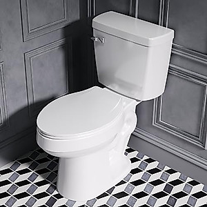White 2-piece Elongated Toilet with Standard 12-in Rough-in, ELLAI Powerful Single Flush 1.28 GPF ADA Chair Height Toilet (Seat Included)