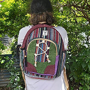 Fwosi Laptop Backpacks - Unisex Hemp Hippie Bookbag for College, Hiking & Travel - Lightweight, 3 Compartments for Books, Purse, Wallet - Crafts from Nepal
