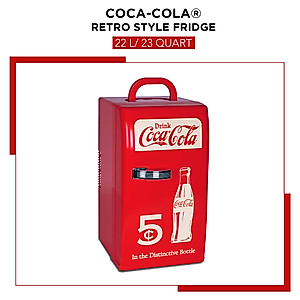 Coca Cola Retro Mini Fridge 18 Can Beverage Cooler Portable Compact Refrigerator for Home Office Dorm Travel Thermoelectric Energy Efficient Quiet Operation Small Appliance